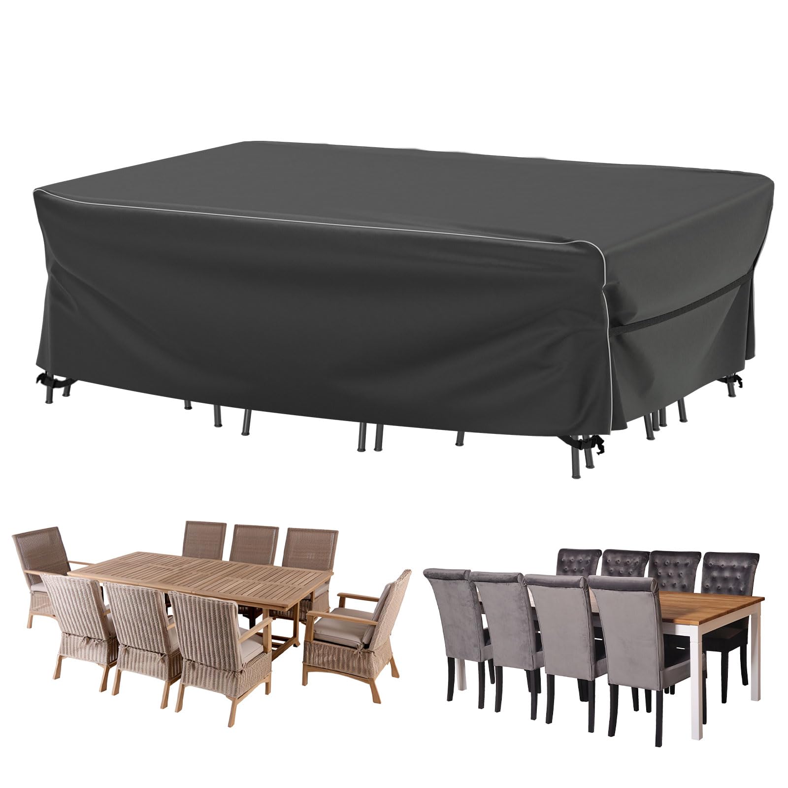 Velway Patio Furniture Set Cover - Heavy Duty 420D Waterproof Weatherproof Sofa Couch Set Covers Garden Dining Table Chair Set Cover with Reflective Tape Rectangular 98"L x 78"W x 32"H - Black