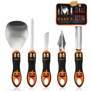 wekit halloween pumpkin carving kit tools, 11 pcs professional heavy duty carving set, stainless steel double-side sculpting tool carving kit for halloween decoration and gifts