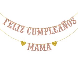 helewilk feliz cumpleaños mama banner/spanish happy birthday mom banner/mexican fiesta theme mom' birthday mother's day party decorations/rose gold glitter