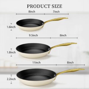 Innerwell Nonstick Frying Pans,Cast Iron Frying Pan Sets 8 Inch,9.5 Inch and 11 Inch,Cast Iron Skillet Set Professional Nonstick Cookware Set,Cast Iron Pan for Cooking W/Stay Cool Handle