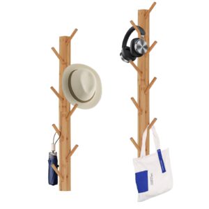 tiopghad 2-pack wood-wall-mounted-coat-hooks, bamboo vertical coats rack holder hanger with 8 hooks entryway hanging wooden racks for hanging jacket coat hat in entryway office bathroom(natural)