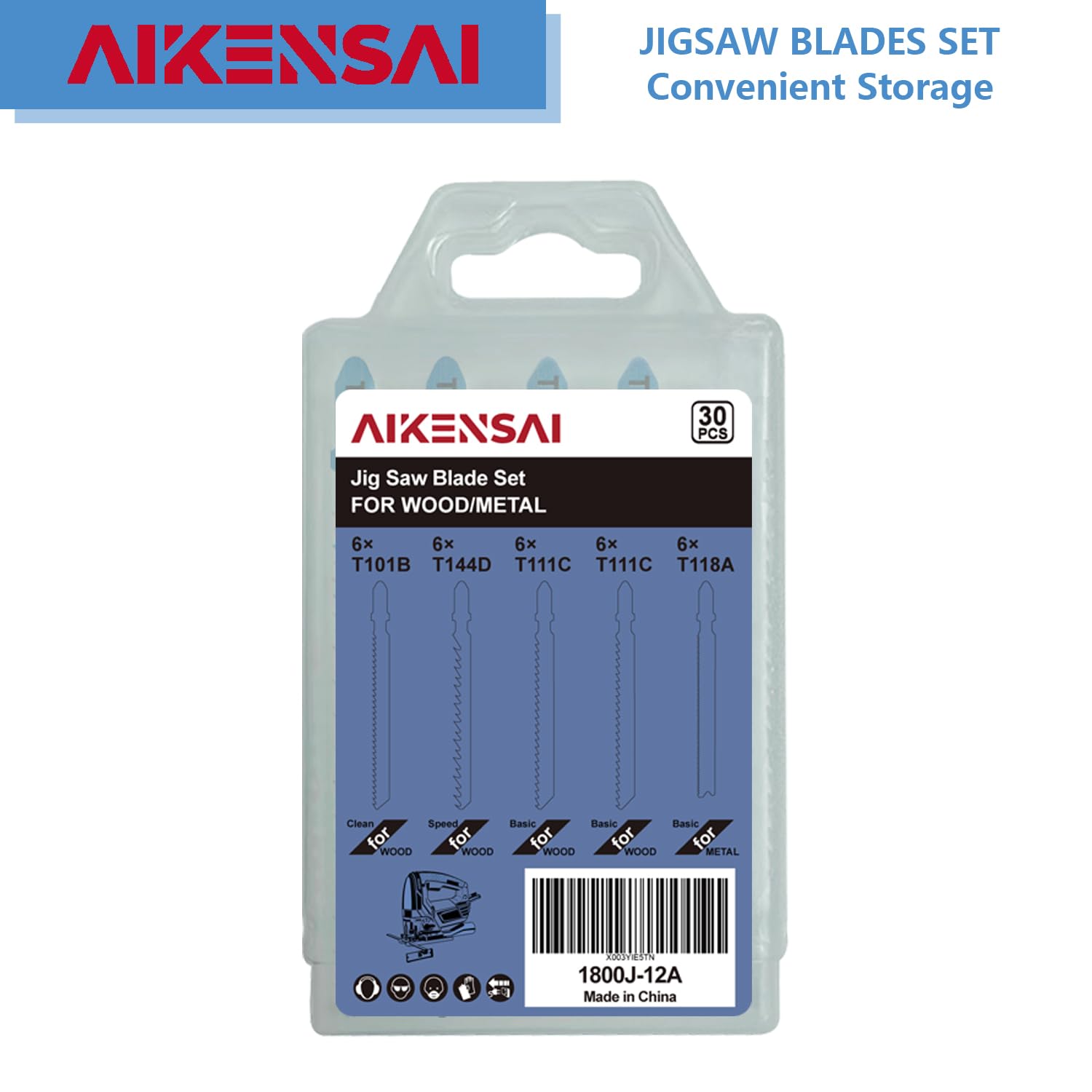 AIKENSAI 30-Piece T101B T144D T111C T118A Jigsaw Blades T Shank for Wood Plastic Metal Assorted Jig Saw Blade Set Compatible with RYOBI Milwaukee Makita Bosch DeWalt etc