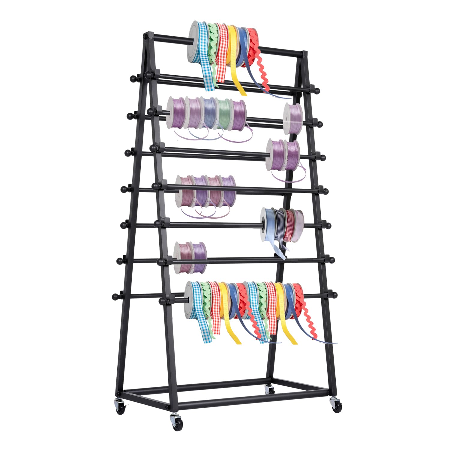 Ribbon Organizer,15 Tier Metal Vinyl Rolls Holder,Double-Sided Christmas Gift Wrapping Craft Ribbon Storage Shelf for Craft Room Cake Shop Flower Store,Tie Scarf Rack Belt Towel Holder