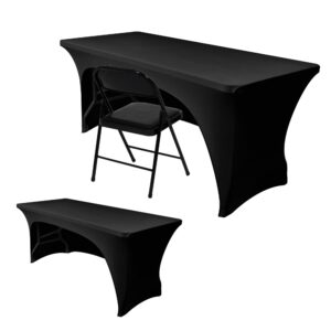 nasitos 2 pack black table cloth 6 foot-spandex fitted tablecloth rectangle tables, open back stretch folding trade show table covers fabric washable & wrinkle resistant for parties, wedding, event