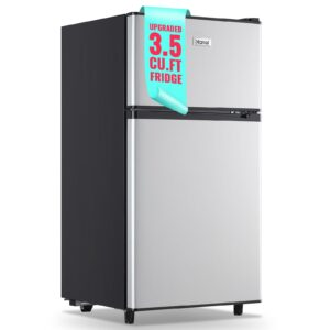 wanai small refrigerator with freezer 3.5 cu.ft mini fridge with freezer on top double door small fridge for bedroom dorm room college office silver