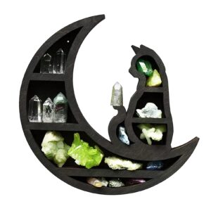 faddare wooden moon shelf, 1 shelf, rustic, accent shelf, decorative shelf, black, 11.8x11.8x3cm, for living room, dining room, bed room, jewelry, crystals, essential oil