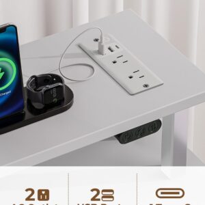 Seventable Computer Desk with Power Outlets & LED Light, 39 inch Home Office Desk with 5 Drawers, Writing Desk with Monitor Stand, Work Desk for Home Office, White