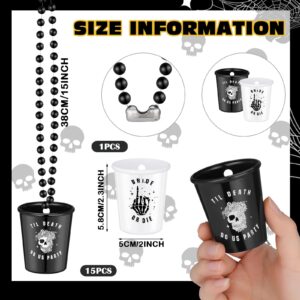 Norme 16 Pcs Bride or Die Plastic 2 oz Shot Glass Necklaces Till Death Do Us Party Halloween Bachelorette Party Decorations with Plastic Beads Gothic Skull Bridal Shower Party Favor for Wedding Supply