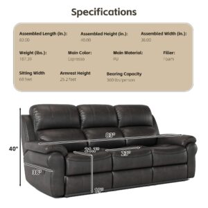 Olodumare Mid-Century Power Reclining Breathable Fabric Sofa for Living Room, with Drop Down Table, USB Button, Wireless Charger, Magazine Bag, Faux Leather Sofa (Espresso)