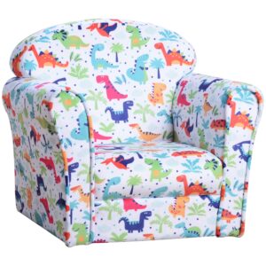 qaba kid's sofa chair with dinosaur design and thick padding, flannel-covered toddler armchair for bedroom, playroom