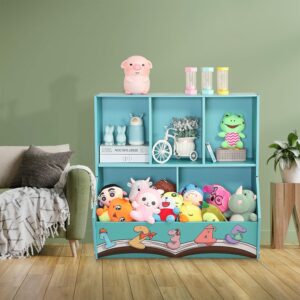 EARTHSON Toy Organizers and Storage with Bookshelf, Kids Bookcase, Children Toy Storage Cabinet with 5 Cube for Playroom, Bedroom, Reading Nook, Toddler's Room, Nursery