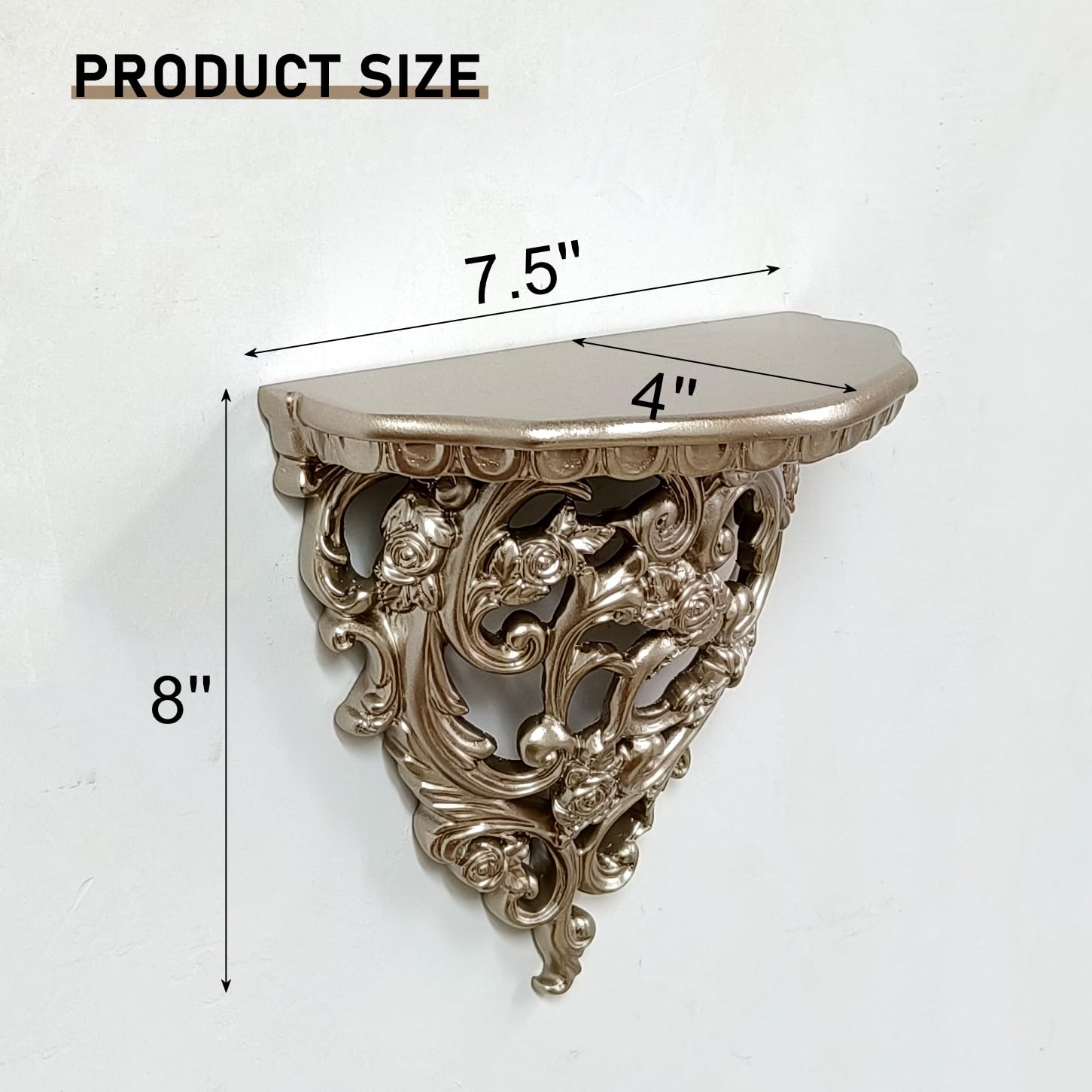 Z metnal Small Victorian Decorative Floating Shelves, Wall Mounted Decor Shelves, Classic Wall Display Organizer, Retro Hollow Carving Art Ornament Rack, Baroque Style Decorative Stand, Champagne