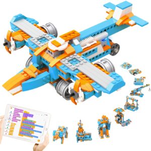 apitor robot s robot building kit, 10 in 1 programmable app rc robot/car robotics coding kit, stem projects educational birthday gifts for boys girls kids aged 7-12 (389 pcs)