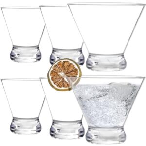 youngever 6 pack plastic martini glasses, 8 ounce shatterproof martini cups, stemless martini glasses