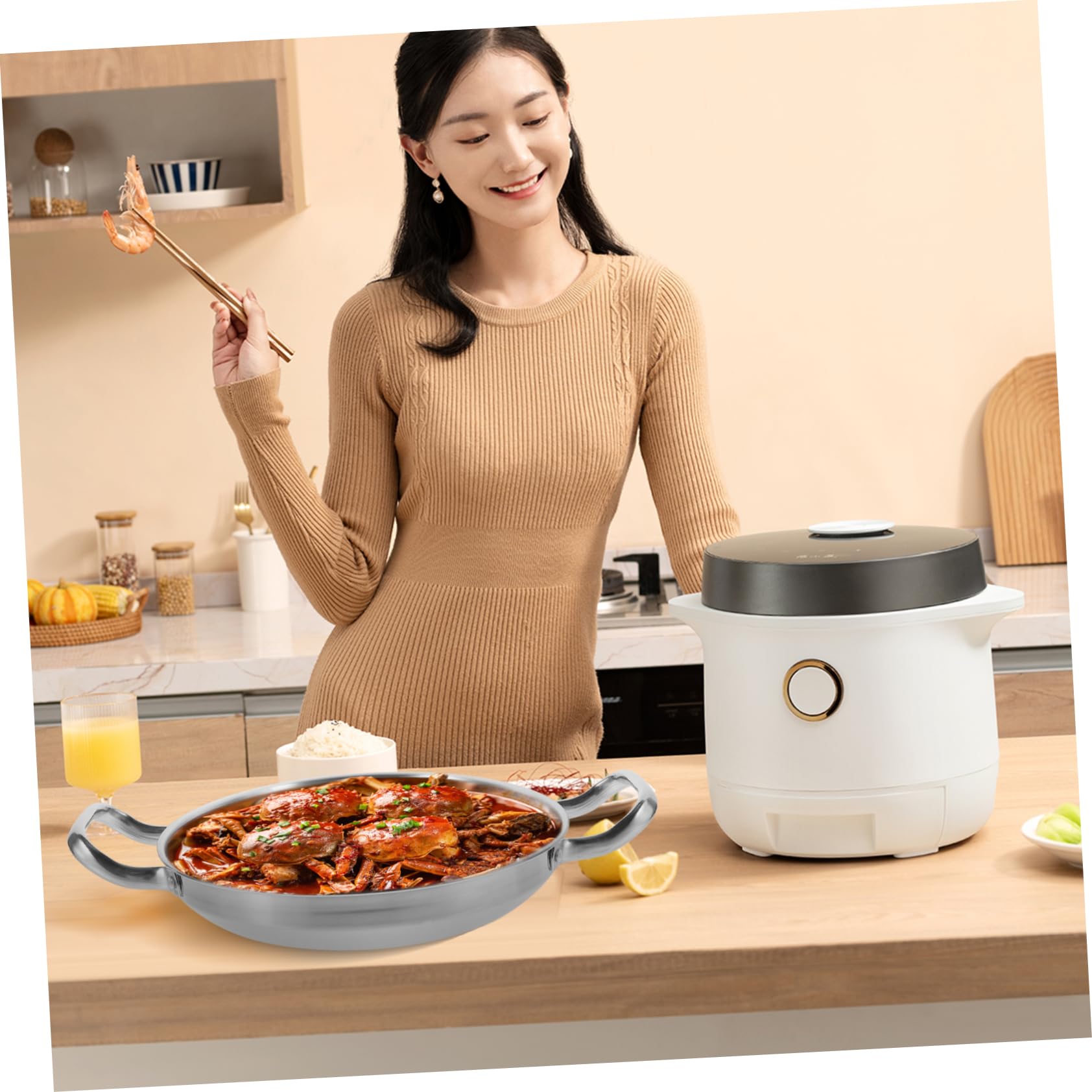 Stainless Steel Hot Pot Pan Korean Seafood Cooking Pan for Home and Restaurant Saute Pan for Kitchen Dry Pot and Griddle Use