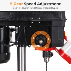 Benchtop Drill Press, 2.5Amp Bench Drilling Machine with 5-Speed Adjustable, 8 Inch Swing Distance 0-45° Tiltling Tabletop Drilling Machine for Wood, Metal