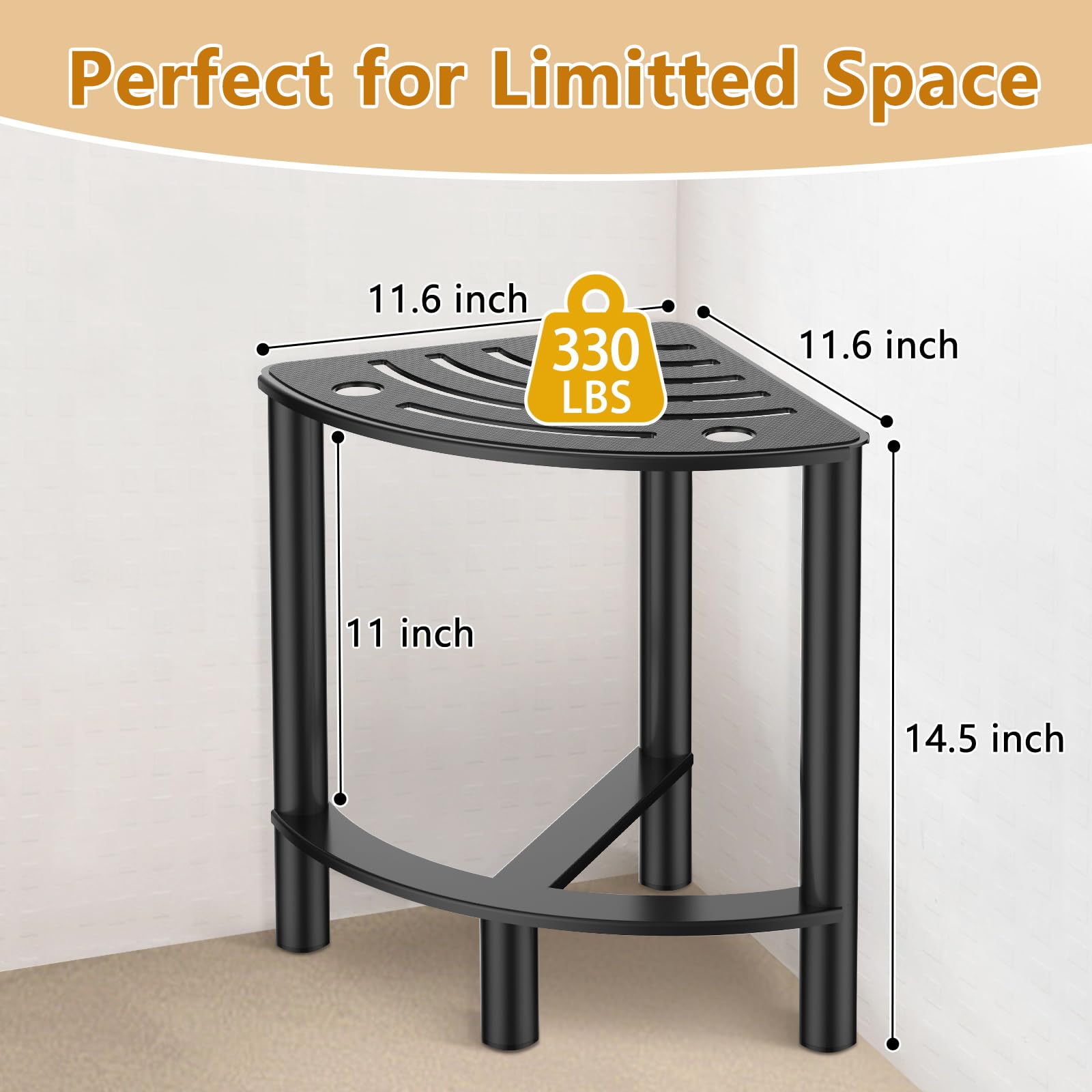 YUOROS Metal Shower Benches for Inside Shower Foot Rest for Shaving Legs Waterproof Small Corner Bathroom Shower Stool