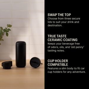 Fellow 16 oz Carter Bundle (3 in 1) Travel Mug with Slide-Lock, Move & Cold Lids with Straw - To-Go Coffee Tumbler, Ceramic Interior & Vacuum-Insulated Stainless Steel - Coffee Cups-Matte Black