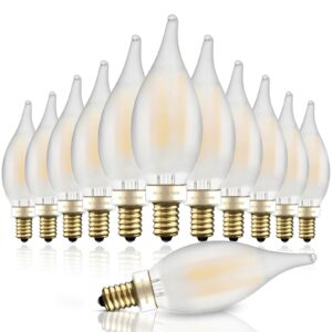 hizashi led frosted candelabra light bulbs, e12 led bulb 40w equivalent, dimmable 2700k warm white, chandelier light bulbs, 90+cri, 450lm, flame tip ca10, ul listed, 12 pack