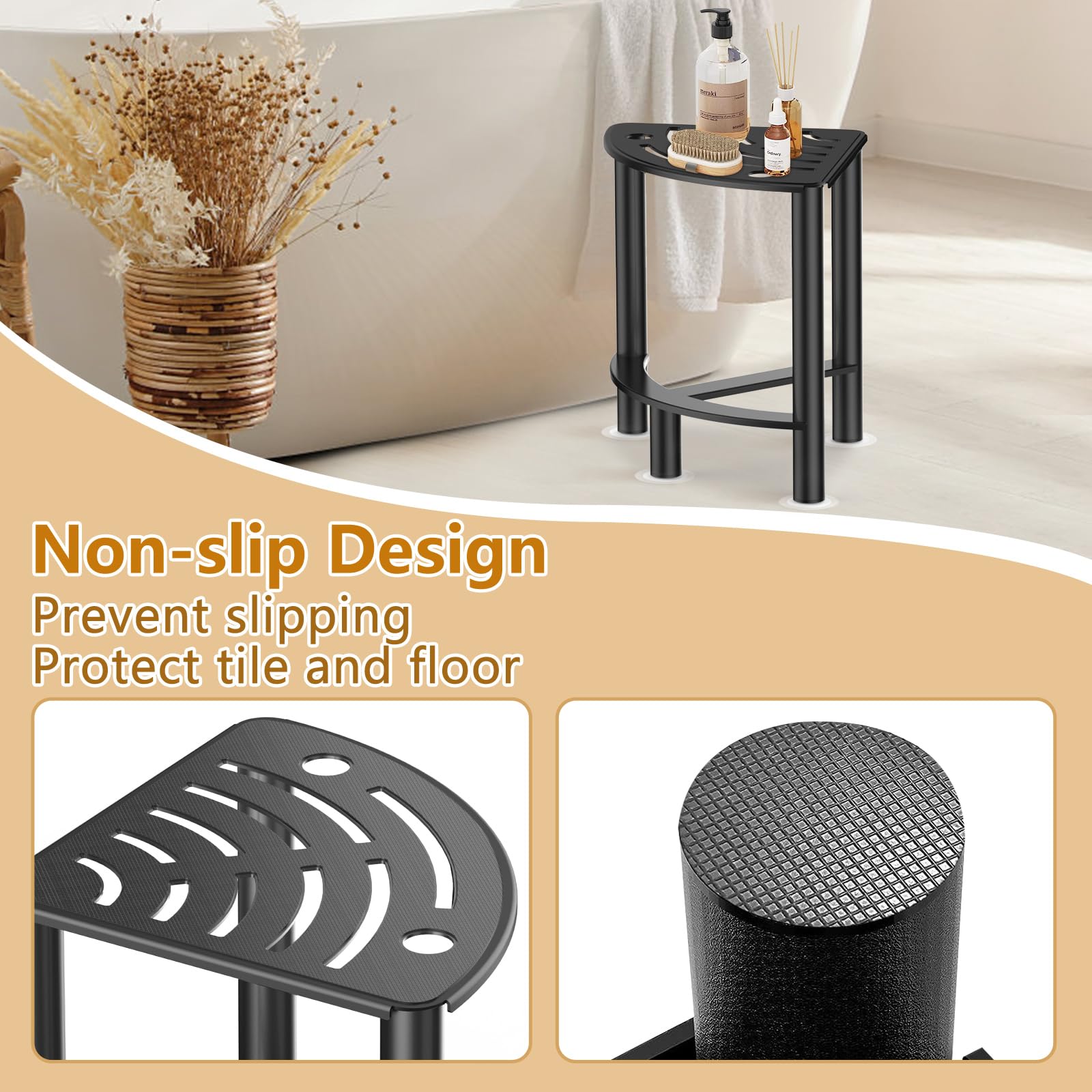 YUOROS Metal Shower Benches for Inside Shower Foot Rest for Shaving Legs Waterproof Small Corner Bathroom Shower Stool