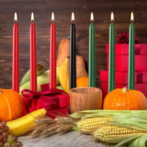 Set of 7 Kwanzaa Taper Candles, 3 Red, 3 Green, 1 Black Mishumaa Saba Candle Set, 10 Inch Dripless Tall Candle Stick for Kwanzaa, 7-7.5 Hour Burn Time