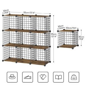 HOOBRO Cube Storage Organizer, Wire Cube Storage, 9-Cube Metal Grid Storage Shelf, Modular Cabinet, DIY Cube Bookshelf, for Living Room, Bedroom, Study, Rustic Brown and Black BF09CW01