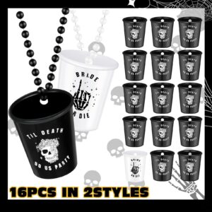 Norme 16 Pcs Bride or Die Plastic 2 oz Shot Glass Necklaces Till Death Do Us Party Halloween Bachelorette Party Decorations with Plastic Beads Gothic Skull Bridal Shower Party Favor for Wedding Supply