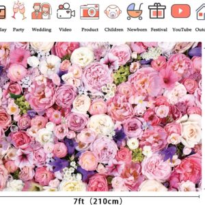 Pink Floral Photography Backdrop Mother's Day Decoration 7x5FT Flower Wall Photo Background for Girls Bridal Wedding Baby Shower Birthday Party Cake Tables Decoration Studio Props