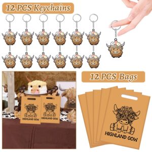 Lcnjscgo Highland Cow Party Favors Highland Cow Theme Slap Bracelets Key Chains Badges Temporary Tattoo Stickers Gift Bags for Kids Highland Cattle Farm Animal Birthday Party Supplies Baby Shower