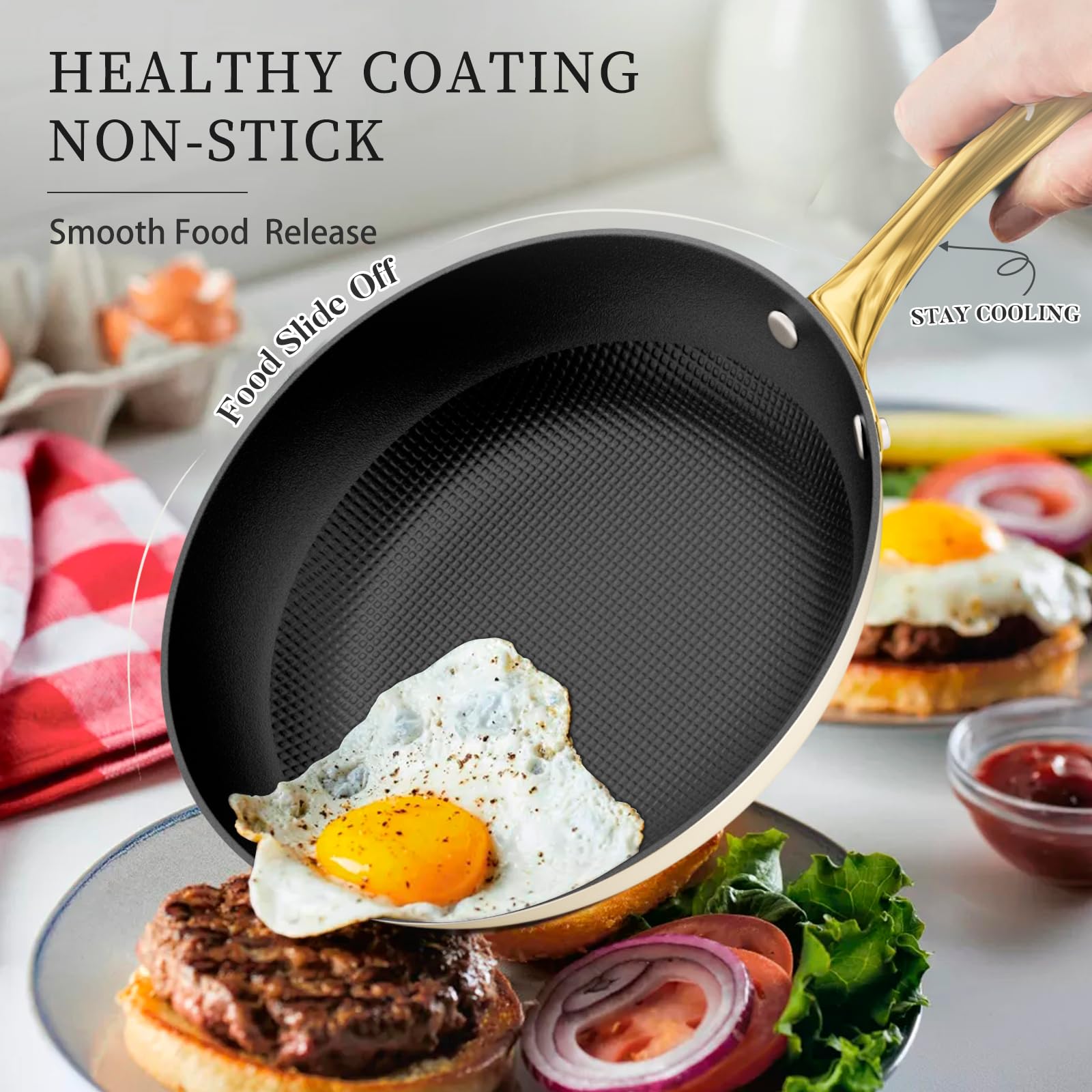 Innerwell Nonstick Frying Pans,Cast Iron Frying Pan Sets 8 Inch,9.5 Inch and 11 Inch,Cast Iron Skillet Set Professional Nonstick Cookware Set,Cast Iron Pan for Cooking W/Stay Cool Handle