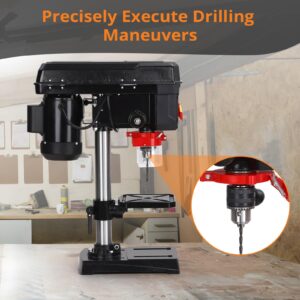 Benchtop Drill Press, 2.5Amp Bench Drilling Machine with 5-Speed Adjustable, 8 Inch Swing Distance 0-45° Tiltling Tabletop Drilling Machine for Wood, Metal