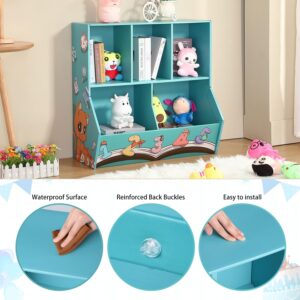 EARTHSON Toy Organizers and Storage with Bookshelf, Kids Bookcase, Children Toy Storage Cabinet with 5 Cube for Playroom, Bedroom, Reading Nook, Toddler's Room, Nursery