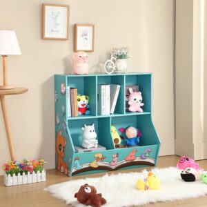 EARTHSON Toy Organizers and Storage with Bookshelf, Kids Bookcase, Children Toy Storage Cabinet with 5 Cube for Playroom, Bedroom, Reading Nook, Toddler's Room, Nursery