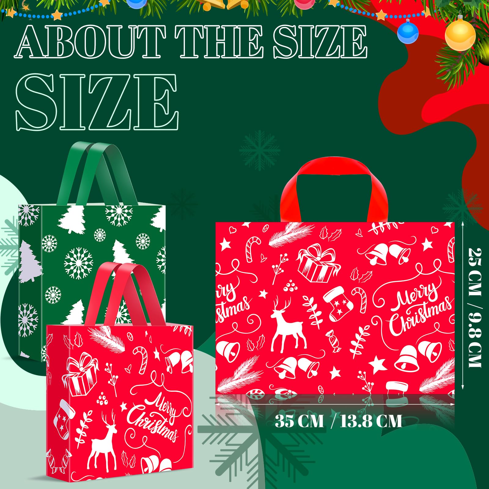 Zhanmai 200 Pcs Christmas Plastic Shopping Bags Holiday Reusable Gift Bags with Handles 10 x 13'' for Xmas Party Supplies(Classic Style)