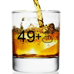 49+1 50th Birthday Whiskey Glass - Funny Whiskey Glasses and Bourbon Gifts for Men - Ideal Stocking Stuffer, 50th Birthday Gift for Him, or Anniversary Present for Husband - Printed in the USA