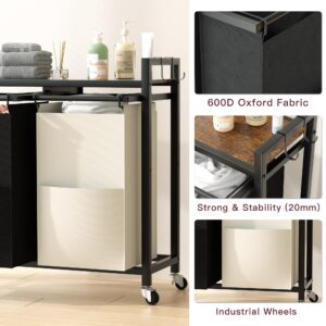 Laundry Hamper with 2 Section, Laundry Basket with Wheels, 2 x 12.3 Gallons Removable Bags, Metal Frame Laundry Baskets, Laundry Sorter for Room, Bathroom, Living Room (Black+Beige)