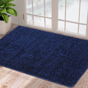 nanan small shag rug 2x3 soild shaggy rug non-slip modern area rug indoor throw carpet plush floor cover soft fluffy rug bedside rug for bedroom living room nursery, 2' x 3', navy blue