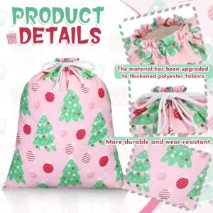 Clysee 10 Pcs Pink Christmas Fabric Gift Bags with Drawstrings Xmas Stocking Storage Sacks Large Medium Small Reusable Christmas Gift Bag Cotton Wrapping Bags for Xmas Presents Party Favor