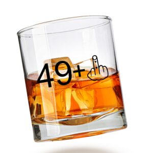 49+1 50th Birthday Whiskey Glass - Funny Whiskey Glasses and Bourbon Gifts for Men - Ideal Stocking Stuffer, 50th Birthday Gift for Him, or Anniversary Present for Husband - Printed in the USA