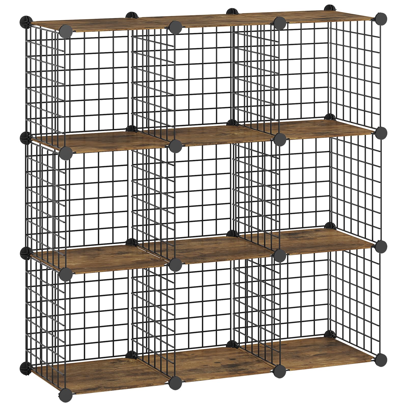 HOOBRO Cube Storage Organizer, Wire Cube Storage, 9-Cube Metal Grid Storage Shelf, Modular Cabinet, DIY Cube Bookshelf, for Living Room, Bedroom, Study, Rustic Brown and Black BF09CW01