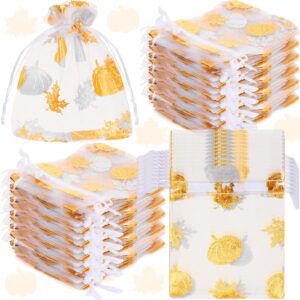 berlune 300 pcs thanksgiving gift bags with drawstring 3 x 4 inch fall organza gift bags gold pumpkin decorative gift bags candy treat bags for wedding baby shower birthday party supplies