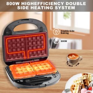 AAYUJUP Waffle Iron Sandwich Maker：3 In 1 Mini Waffle Maker With Removable Plates Waffle Irons Non-Stick Waffle Cone Maker Waffle Machine For Waffle Grill Sandwich