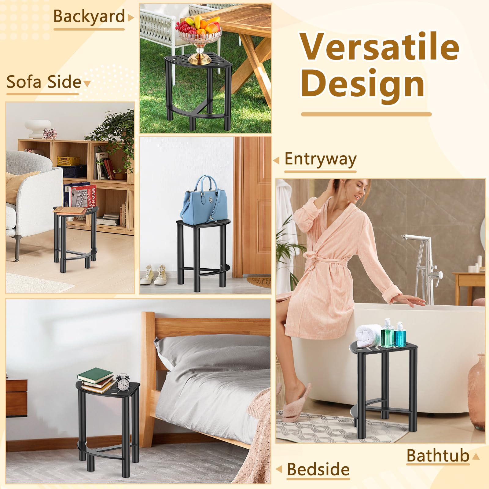 YUOROS Metal Shower Benches for Inside Shower Foot Rest for Shaving Legs Waterproof Small Corner Bathroom Shower Stool