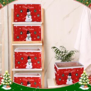 Chapou 4 Pcs Christmas Basket with Handles Collapsible Laundry Basket Christmas Storage Basket Fabric Laundry Baskets Storage Organizer Bag for Baby Cloth Book Storage Cubes(Snowman)