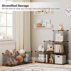 HOOBRO Cube Storage Organizer, Wire Cube Storage, 9-Cube Metal Grid Storage Shelf, Modular Cabinet, DIY Cube Bookshelf, for Living Room, Bedroom, Study, Rustic Brown and Black BF09CW01