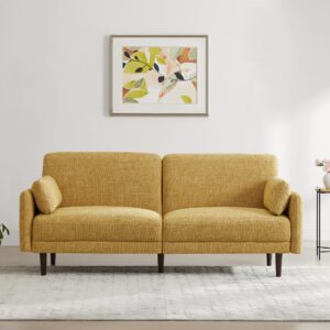 chita mid-century modern sofa, fabric couch for living room with solid wood leg, no-tools assembly, 73''w, mustard