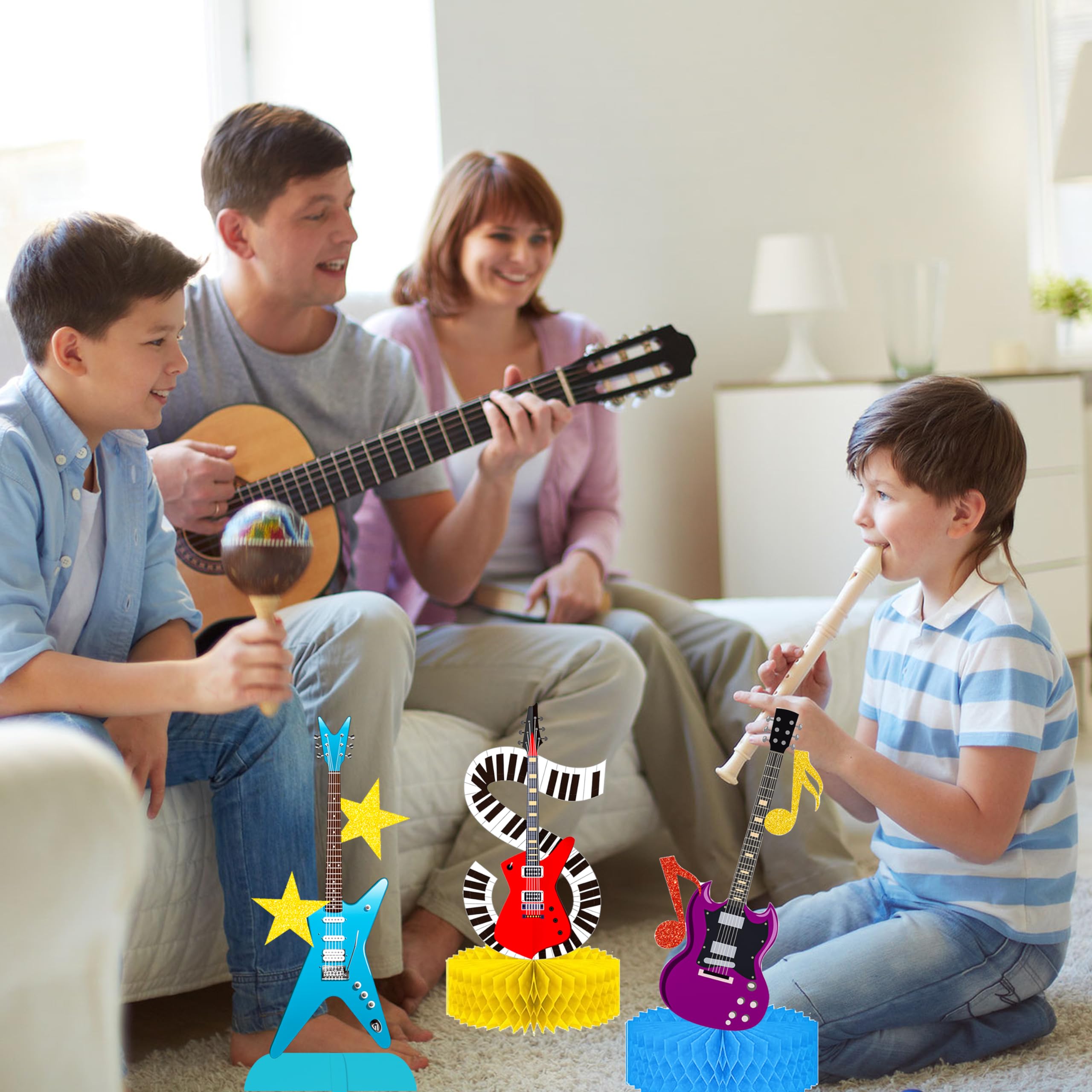 Music Guitar Honeycomb Centerpieces 13Pcs Guitar Birthday Party Table Centerpieces Rock Guitar Table Decorations Music Birthday Party Decoration for Music Instrument Baby Shower Supplies