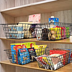 DR.DUDU 6 Pack Extra Large Wire Storage Baskets for Organizing with Lables, Metal Kitchen Organizers and Storage Baskets for Pantry Garage Freezer, Onion Potato Snack Storage Bins (Black)