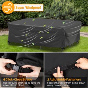 Velway Patio Furniture Set Cover - Heavy Duty 420D Waterproof Weatherproof Sofa Couch Set Covers Garden Dining Table Chair Set Cover with Reflective Tape Rectangular 98"L x 78"W x 32"H - Black