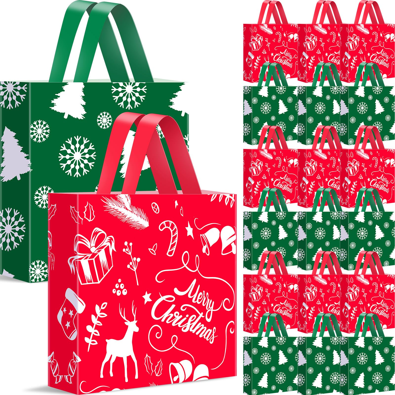 Zhanmai 200 Pcs Christmas Plastic Shopping Bags Holiday Reusable Gift Bags with Handles 10 x 13'' for Xmas Party Supplies(Classic Style)